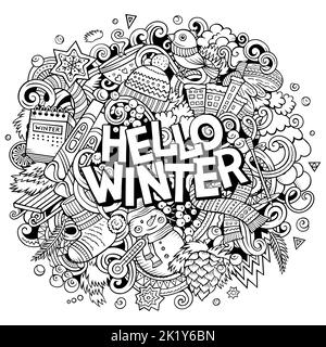 Hello Winter hand drawn doodles vector illustration Stock Vector Image ...
