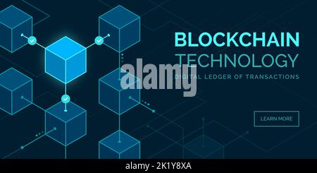 Blockchain technology, digital ledger, NFT, banner with copy space ...