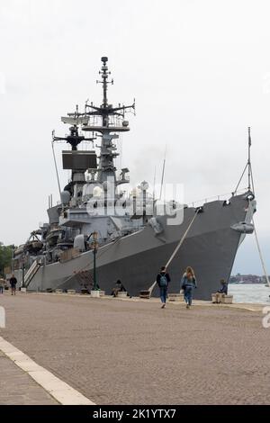 VENICE, ITALY May 4, 2022. The missile destroyer of the Italian Navy ...