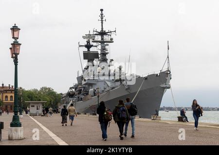 VENICE, ITALY May 4, 2022. The missile destroyer of the Italian Navy ...
