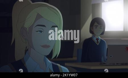 PANTHEON, from left: Maddie Kim (voice: Katie Chang), Ellen Kim (voice ...