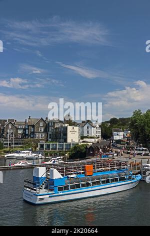 Bowness Piers and tourist boats, Windermere Stock Photo - Alamy