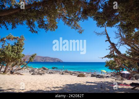 The popular sandy beach of Kedrodasos near Elafonisi, Chania, Crete ...