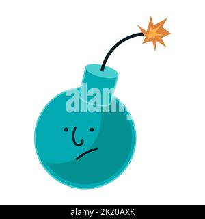 Bomb character. Doodle explosive round weapon mascot with funny retro ...