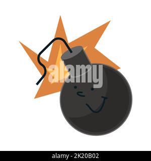 Bomb character. Doodle explosive round weapon mascot with funny retro ...
