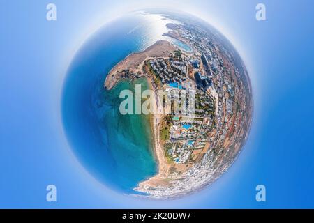 Planet Napa. Spherical aerial panorama of Ayia Napa. Famagusta District ...