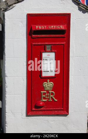 Post Office post box, Coverack, Cornwall. ER symbol. Made at the Carron ...