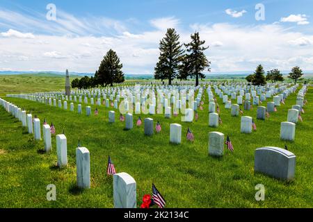 American Flags mark tombstones; Custer National Cemetery; Little ...