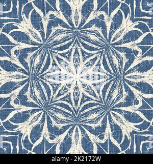 Farmhouse blue snow flake pattern background. Frosty batik damask ...