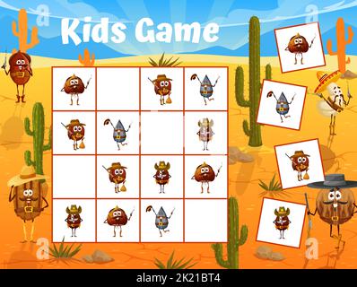 Sudoku kids game Wild west ranger, cowboy and bandit berry characters ...