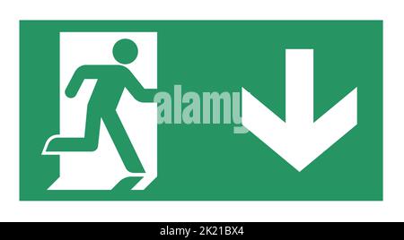 Emergency exit downstairs vector sign green white Stock Vector Image & Art - Alamy