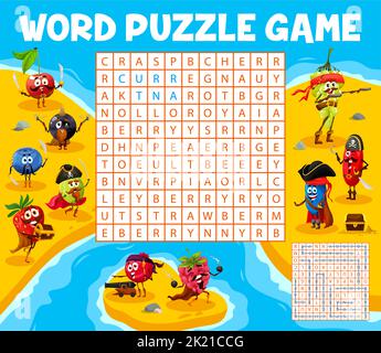 Vector pirate word search puzzle for kids. Simple treasure island word ...