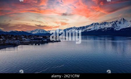 Sunset aerial photo of Seward Alaska Stock Photo - Alamy