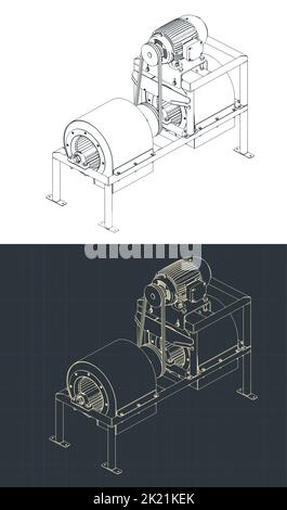 Stylized vector illustrations of blueprints of centrifuge air blower ...