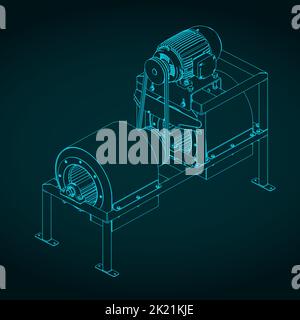 Stylized vector illustrations of blueprints of centrifuge air blower ...