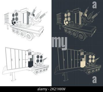 Isometric Energy Substation. Electric Transformer. Outline Concept ...