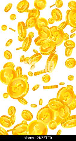 British pound coins falling. Scattered gold GBP coins. United Kingdom ...