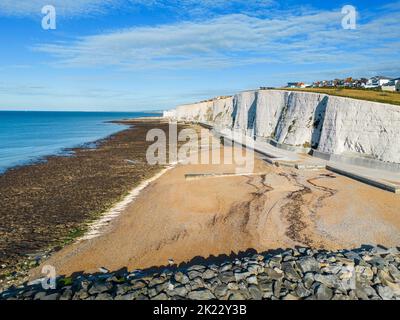 aerial view of saltdean seafront beach and cliffs on the east sussex ...