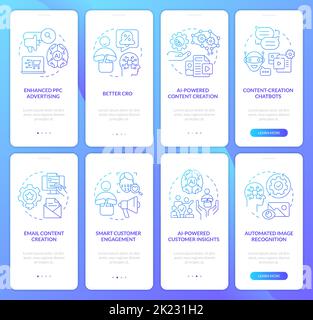 Ai integration in marketing blue onboarding mobile app screen set Stock ...