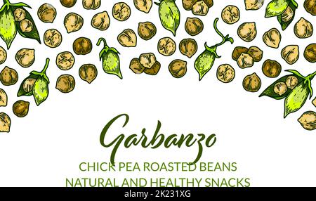 Colorful horizontal chickpeas design. Hand drawn illustration in ...