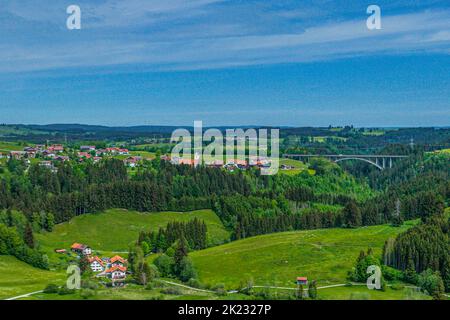 The region around Nesselwang in bavarian Allgaeu from above Stock Photo ...
