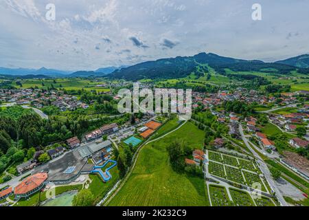 The region around Nesselwang in bavarian Allgaeu from above Stock Photo ...