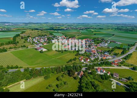 Aerial view to the region around Holheim in the Nördlinger Ries in ...