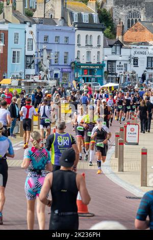 Iron man, Run, Weymouth Harbour Stock Photo - Alamy
