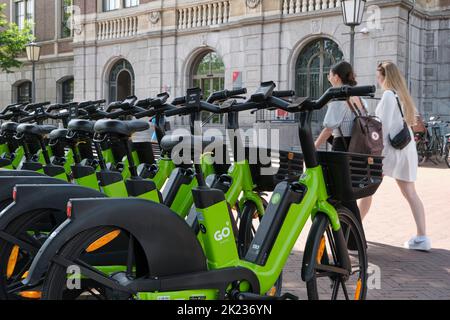 Green Go Sharing electrical bikes. GO Sharing is a micromobility ...