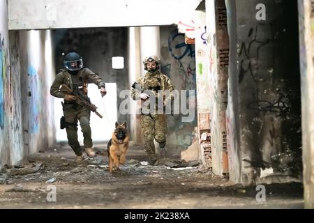 Modern Warfare Soldiers with military working dog in action on the ...