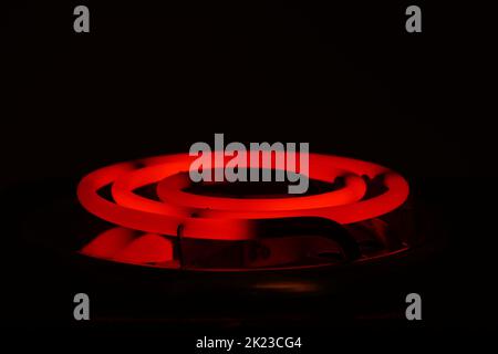 Electrical red hot coil of stove burner with pot, heat, power, energy ...