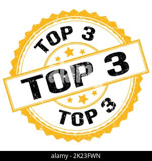 TOP 3 text written on yellow-black grungy stamp sign Stock Photo - Alamy