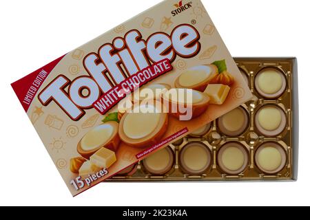 box of Limited Edition Toffifee White Chocolate from Storck opened to ...