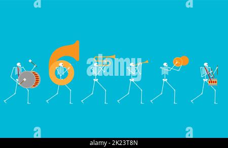 Skeleton music band. Skeletons musicians orchestra. Vector illustration ...