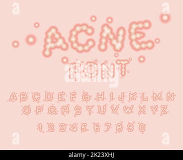 Pimple font. Acne letters. Allergy letters. ABC whelk. pustule alphabet ...
