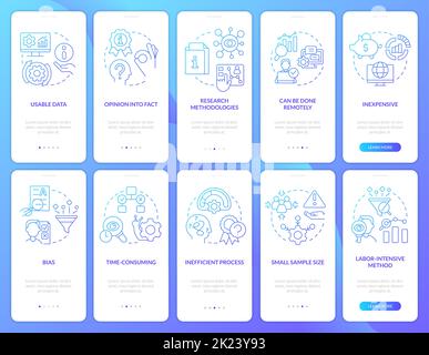 Pros and cons of case study blue onboarding mobile app screen set Stock ...