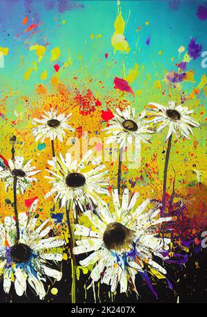 Camomile field in an abstract painting. Digital illustration Stock ...