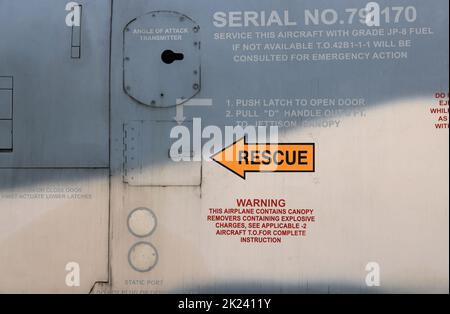 Rescue warning sign on fuselage of modern jet fighter Stock Photo - Alamy
