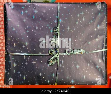 Elaborately wrapped gifts with a bow to decorate a shop window Stock ...