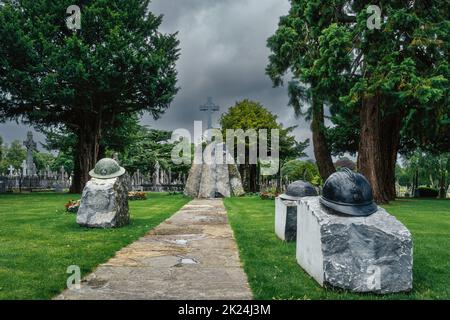 Irish infantry helmets with Celtic Cross as a memorial of fallen ...