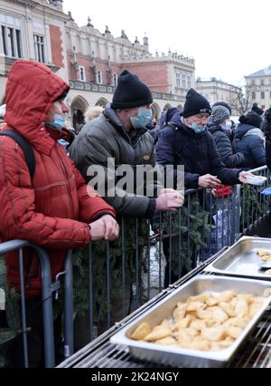 Krakow, Poland - Dec 19, 2021: Margaret during the distribution of ...