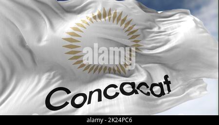 New York, USA, March 2022: close-up view of the White Flag with the ...