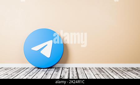 Telegram Logo on Wooden Floor Against Wall Stock Photo - Alamy