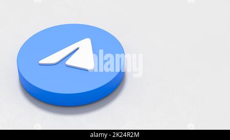Telegram Logo 3D Symbol Shape Spotlighted on Black Background with Copy ...