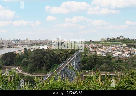 PORTO, PORTUGAL - March 5, 2022: Maria Pia Bridge over the Douro river ...