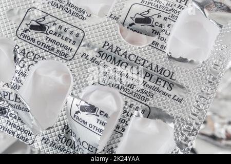Close-up of empty blister-packed pills of pain killer drug Paracetamol ...
