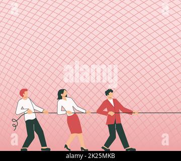 Three Colleagues Pulling Rope Together Presenting Teamwork Success ...