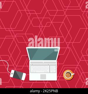 Laptop Resting On A Table Beside Coffee Mug And Plant Showing Work ...