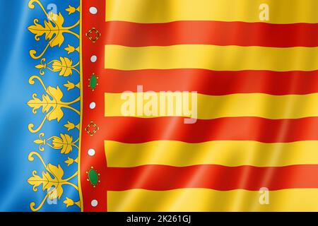 Valencia province flag, Spain waving banner collection. 3D illustration ...