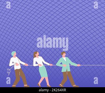 Three Colleagues Pulling Rope Together Presenting Teamwork Success ...